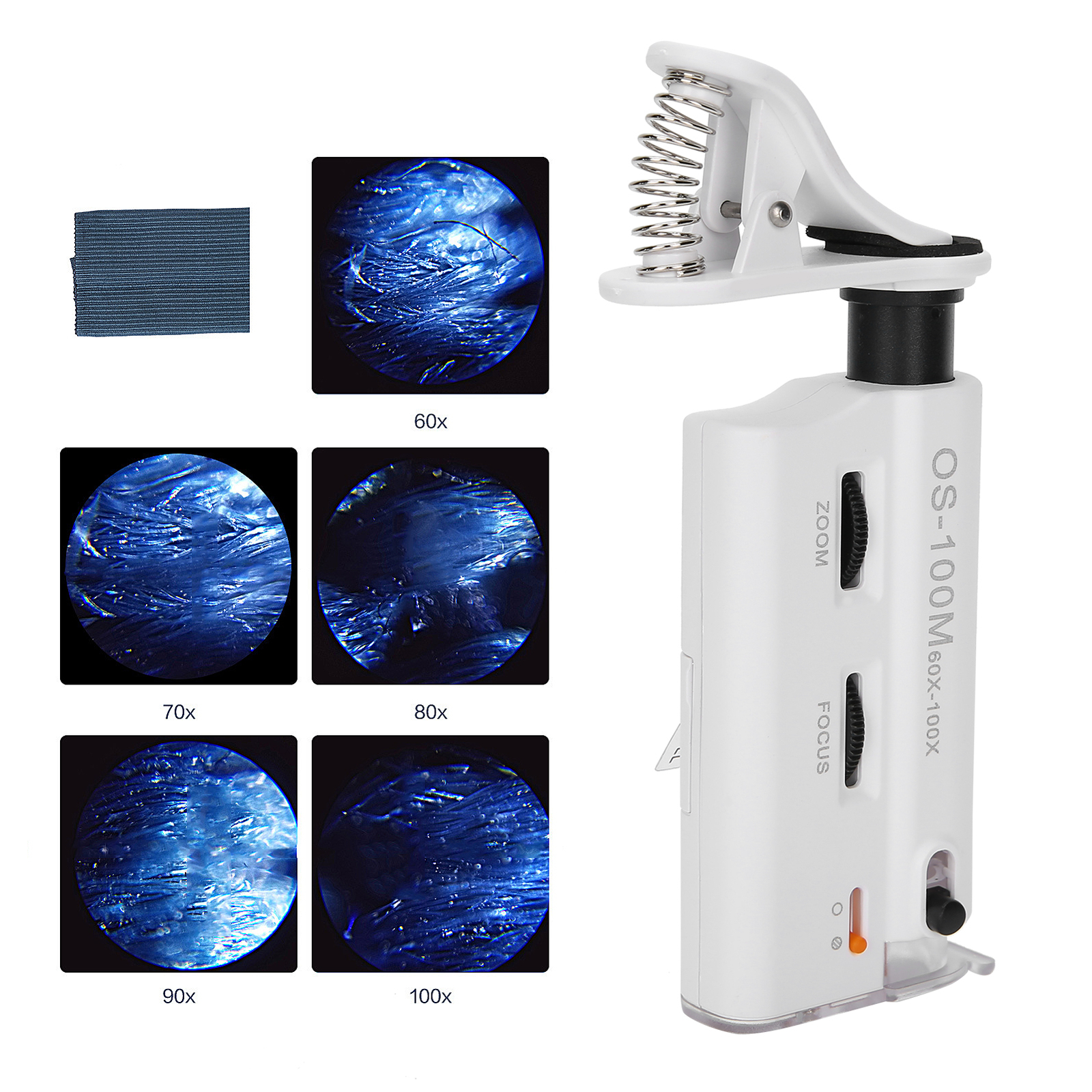 60X/100X Phone Magnifying Glass LED Light Camera Clip Magnifier ...