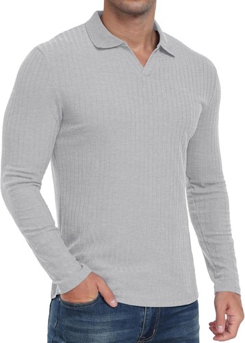 Askdeer Men's Muscle Polo Shirts V Neck Slim Fit Ribbed T Large, B06 ...