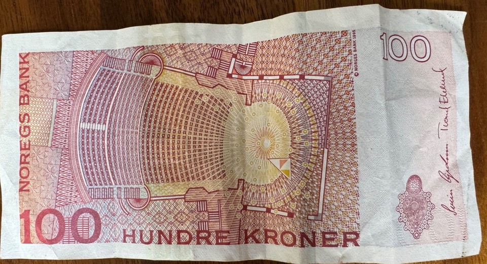 NORWAY BANK 1995 100 KRONER NORGE BILL NOTE CURRENCY NORWEGIAN ...