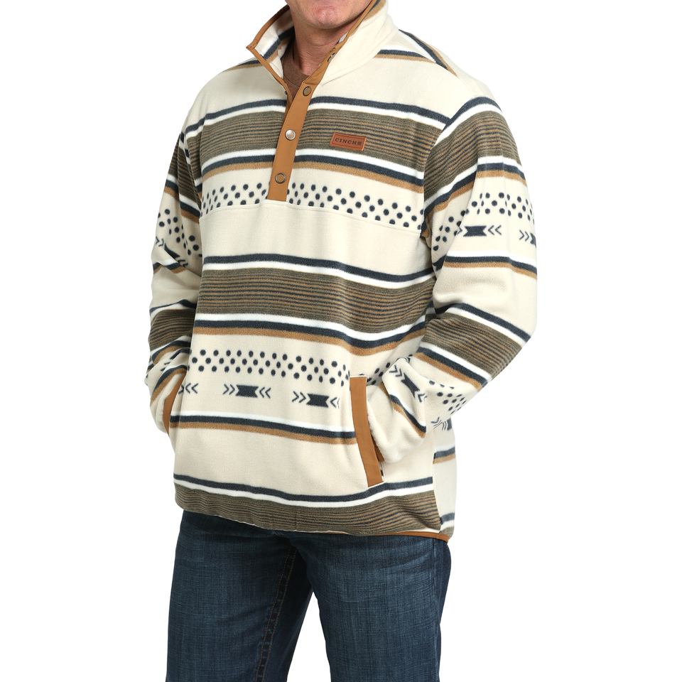 Cinch Men's Cream Printed Polar Fleece Snap Pullover MWK1514026 | eBay