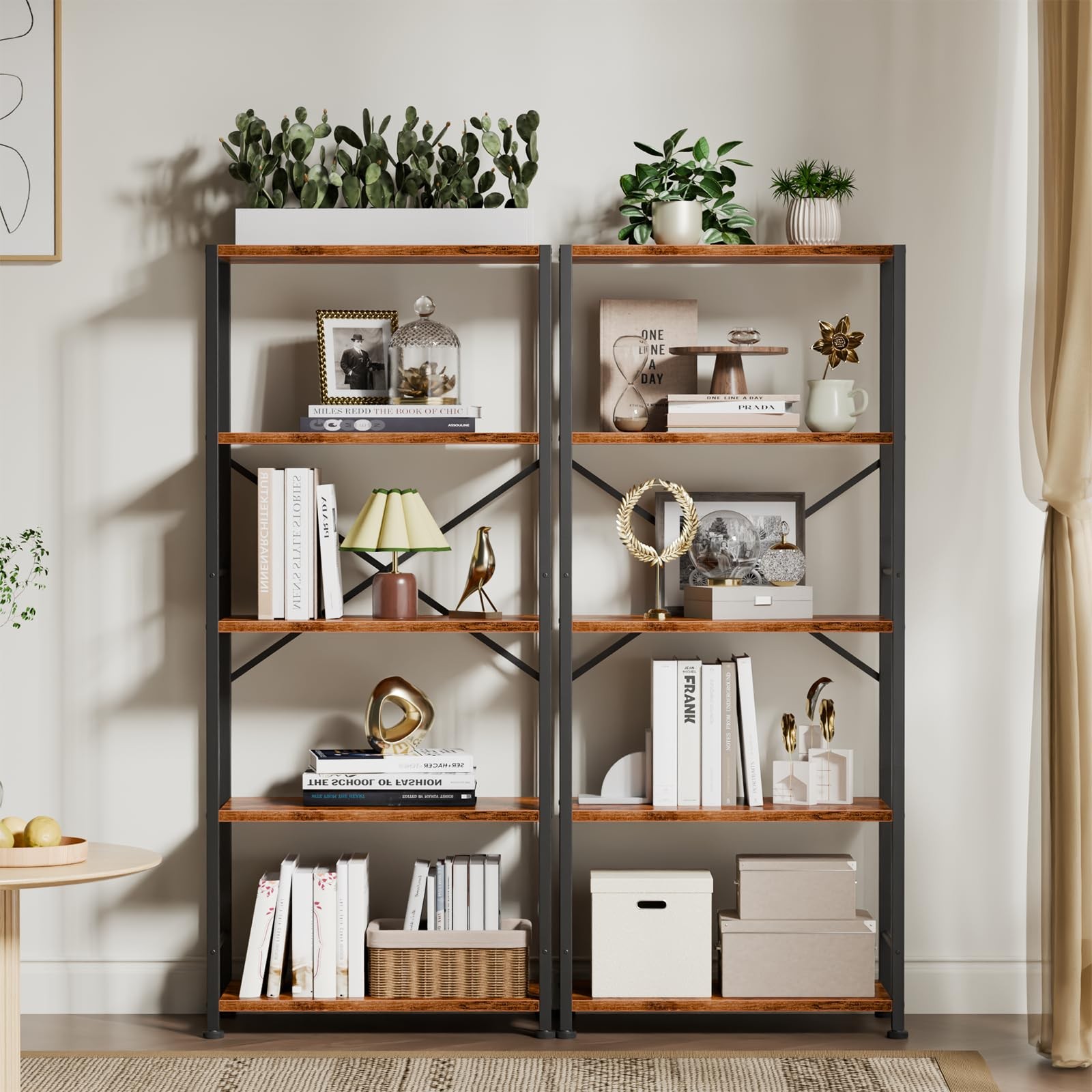 5 Tier Book Shelf, Tall Wide Bookshelf, Industrial Open Bookcase ...