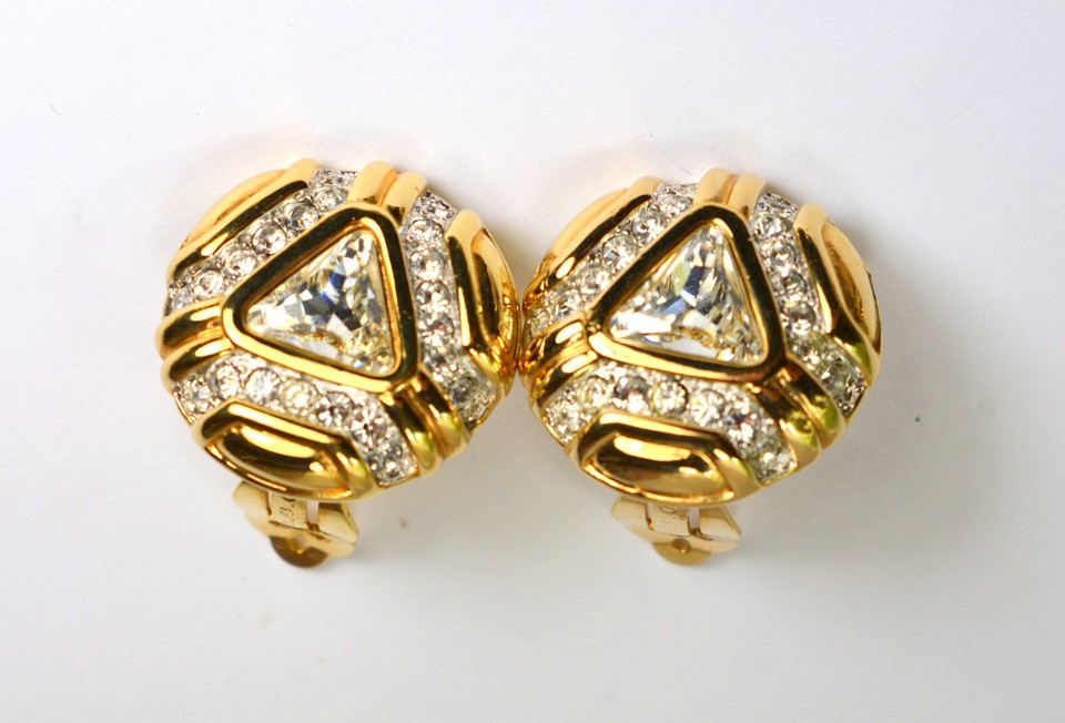 S.A.L. Swarovski Pave CrystalEarrings Clip On Gold Plated, SAL Jewelry ...