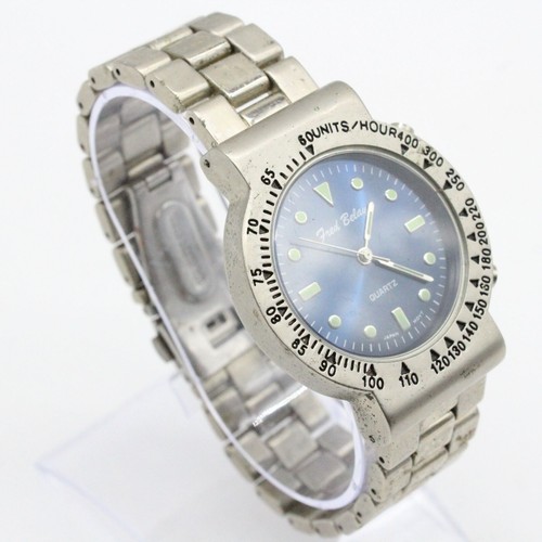 Vintage FRED BELAY Watch Men's Quartz Stainless Steel Silver Tone Navy ...