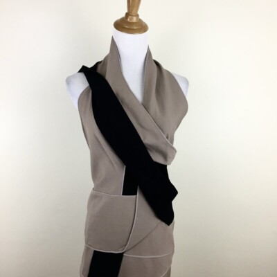 $348 MAX AZRIA Mocha Black Overlay Colorblock Womens sz XS Halter Dress ...