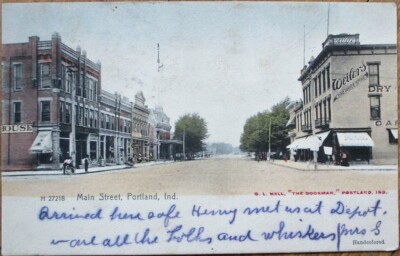 Portland, IN 1907 Postcard: Main Street/Downtown - w/RPO Postmark ...
