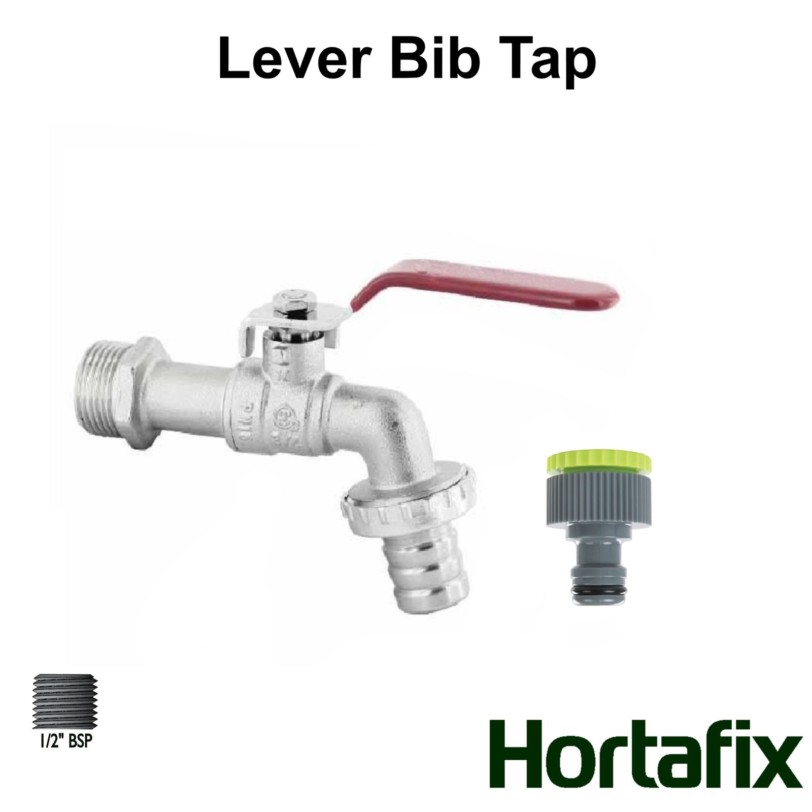 Garden lever Bib Tap - Quarter Turn 1/2" BSP with Hose union + Adaptor ...