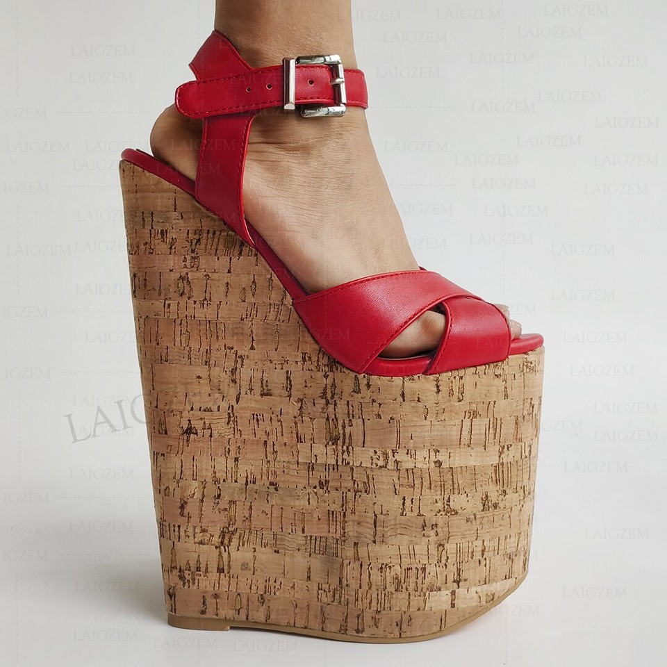 Women Sandals Platform Wedges 22CM High Heels Ankle Strap Pumps Height ...