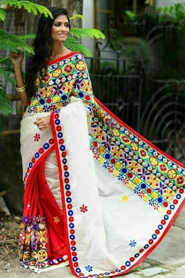 Kathiawari Embroidery Work Saree Ocassion Saree Function Saree Party ...