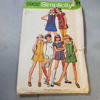 Simplicity Vtg Pattern 9902 Children A-Line Dress Short Romper Front ...