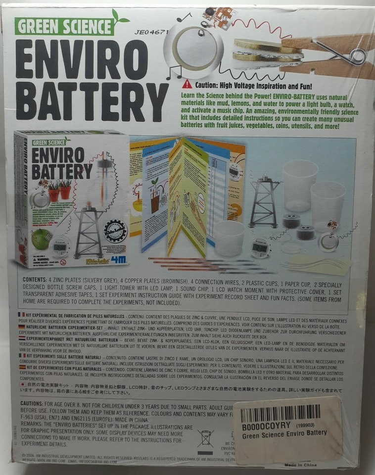 NEW Green Science ENVIRO BATTERY 4M Kidz Labs #3644 Home School ...