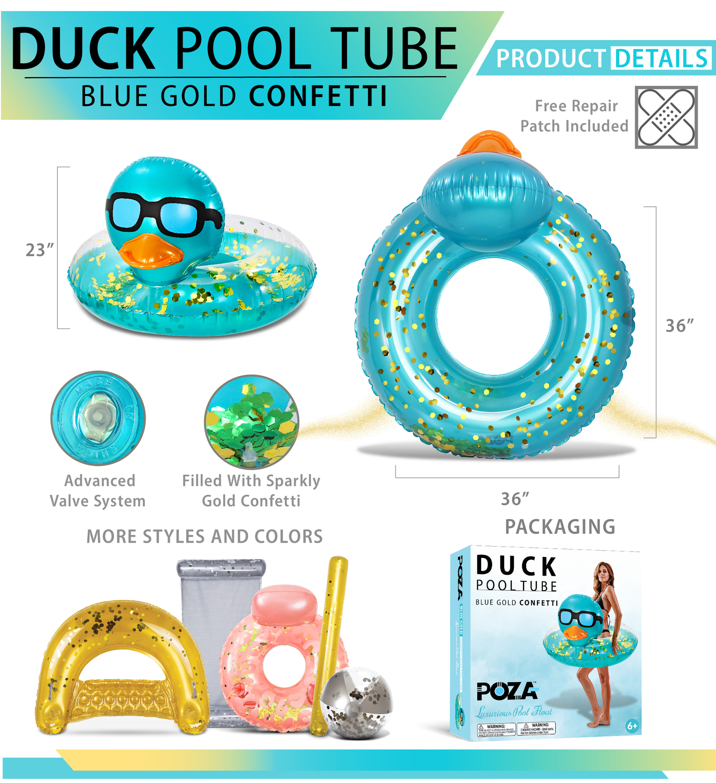 POZA Inflatable Heavy Duty Vinyl UV Resistant Duck Pool Float Tube ...