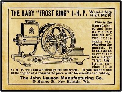 1910 John Lauson Frost King Gas Engines New Metal Sign: LARGE SIZE 12 x ...