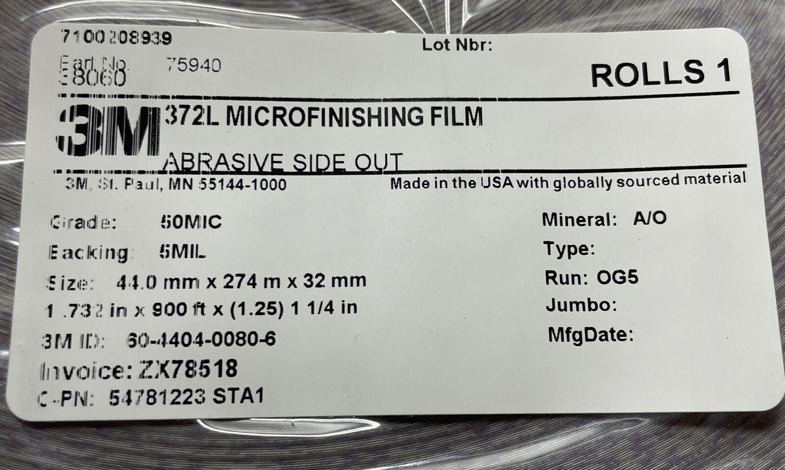 3M 372L MicroFinishing Film 1.791in×900ft, 50MIC, | eBay