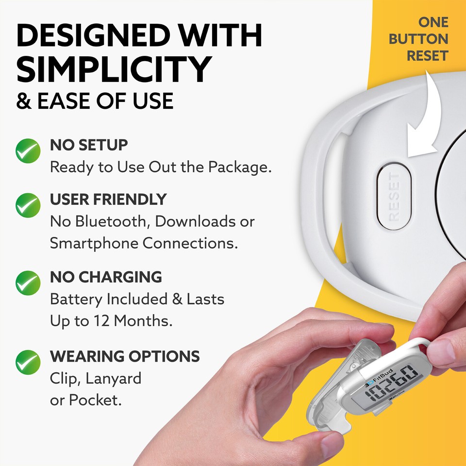 3DFitBud Simple Step Counter Walking 3D Pedometer with Clip and Lanyard ...