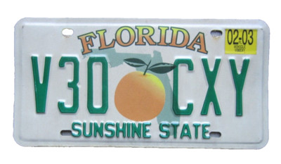Florida License Plate February 2003 sticker sunshine state tag V30 CXY ...