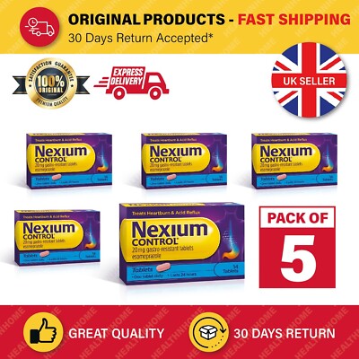 5 X Nexium Control 20mg 14 tablets | Exp 2026/27 Tablets New | eBay UK