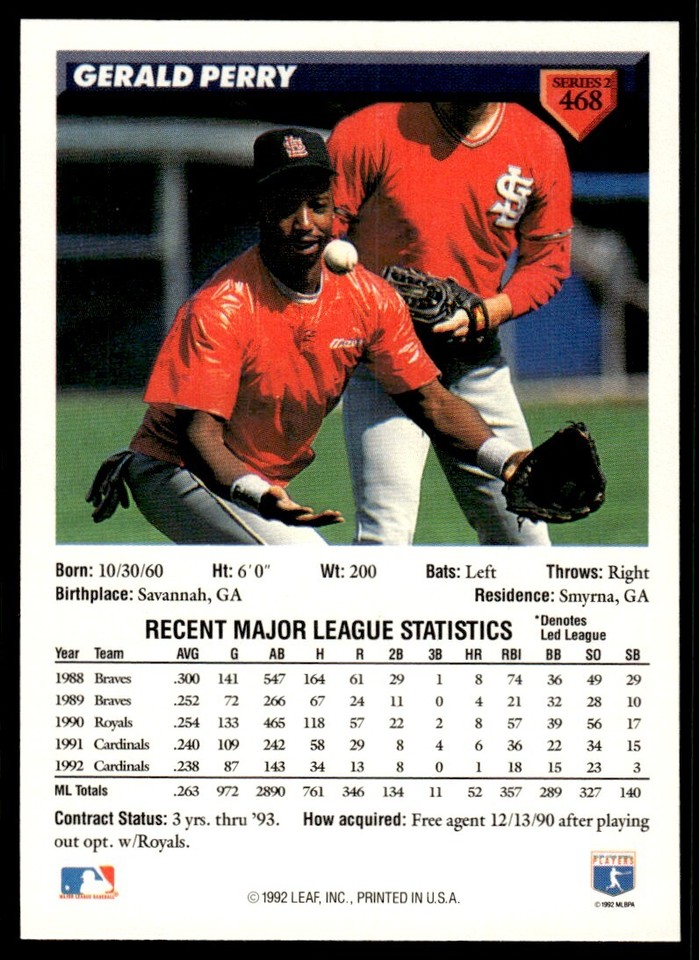 1993 Donruss Baseball Card Gerald Perry St. Louis Cardinals #468 | eBay