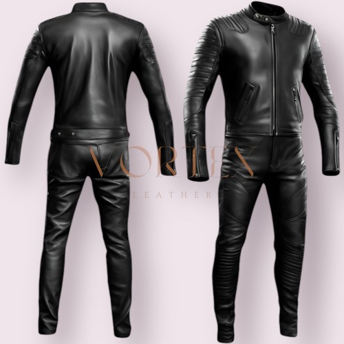 Men Genuine Leather Jumpsuit Black Overall Catsuit Bodysuit Biker Racer ...