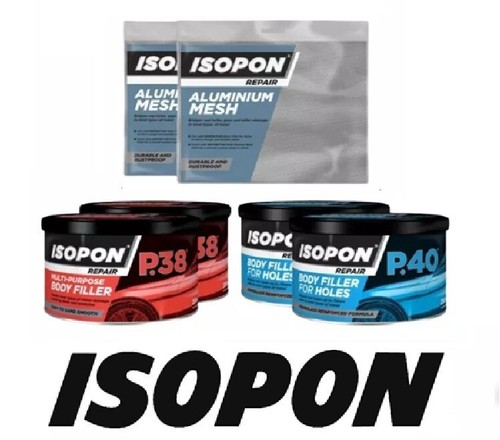 2 x UPOL Isopon P38 & 2 x P40 Davids Car Body Filler & 2 x Isopon Mesh ...