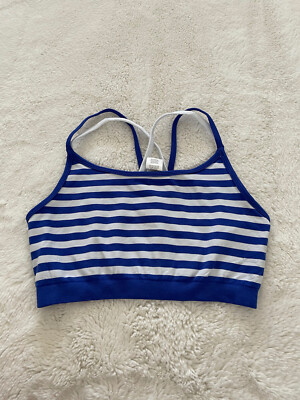 Fabletics Blue White Striped Seamless Strappy Sports Bra Sz M | eBay
