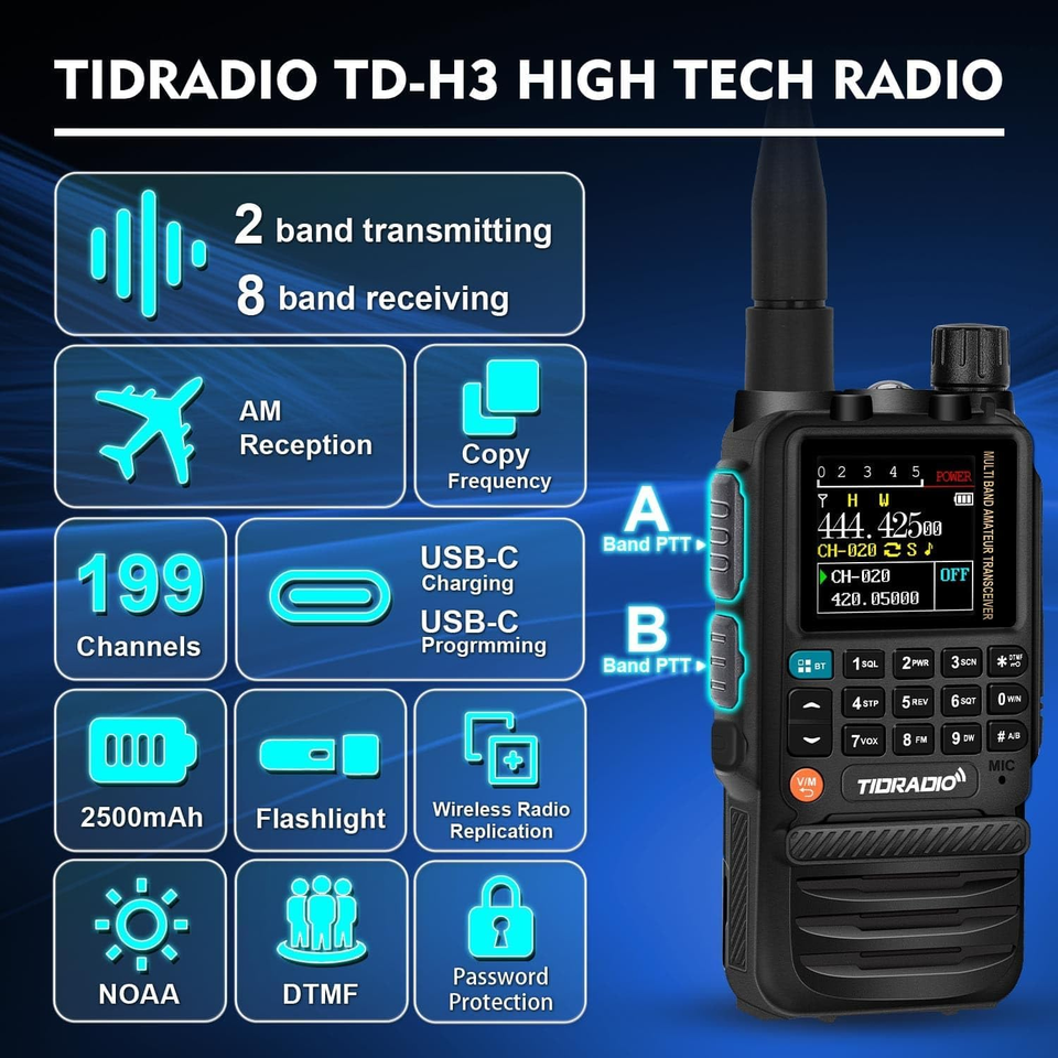 TIDRADIO TD-H3 Ham Radio Multi-Band Two Way Radio with Airband & TD-771 ...