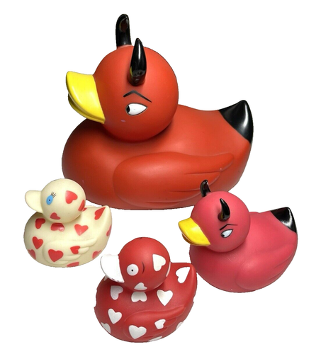 Red Devil Duck Lot of 4 Rubber Duckies Vintage Accoutrements 2000 ...