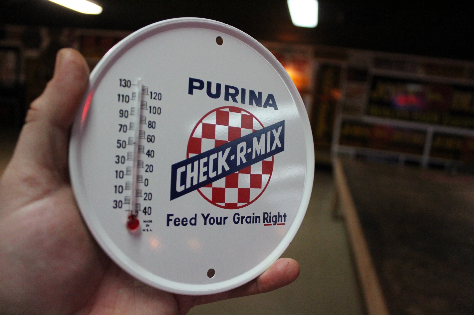 RARE 1960s PURINA CHECK-R-MIX GRAIN DEALER METAL THERMOMETER SIGN FARM ...