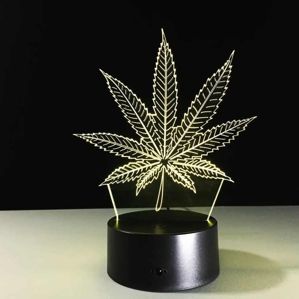 Weed Leaf 3D Illusion LED Night Light Cannabis Lamp Color Changing Gift ...
