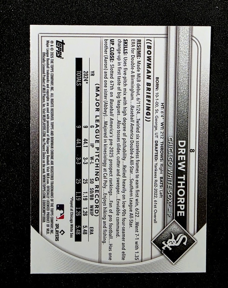 2025 Bowman #8 Drew Thorpe Red Rookie Logo Redemption Chrome | eBay