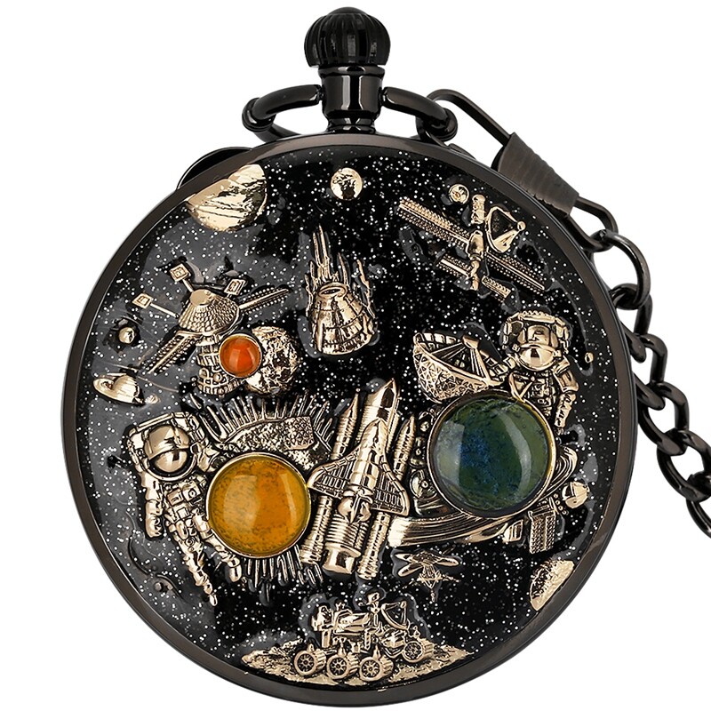 Unique Musical Movement Pocket Watch Astronaut Space Quartz with Fob ...