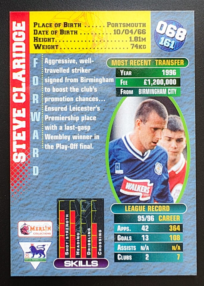 1996-97 Merlin's Premier Gold Soccer Card #68 Steve Claridge Leicester ...