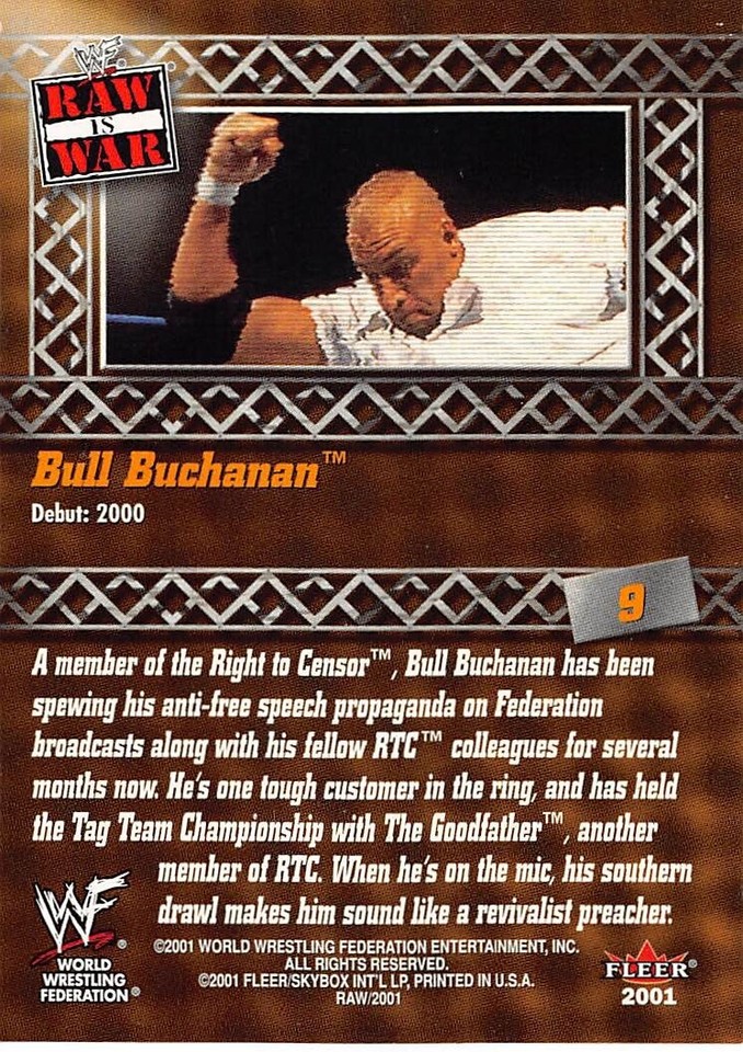 2001 FLEER WWF Raw is War "Bull Buchanan" #9 | eBay