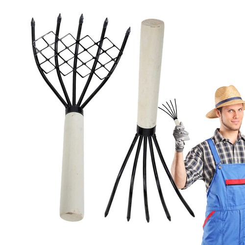 2Pcs Steel Clam Rakes With Wooden Handle Mesh Pocket Seafood Shell ...