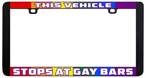 THIS VEHICLE STOPS AT GAY BARS FUNNY LGBTQ LESBIAN RAINBOW LICENSE ...