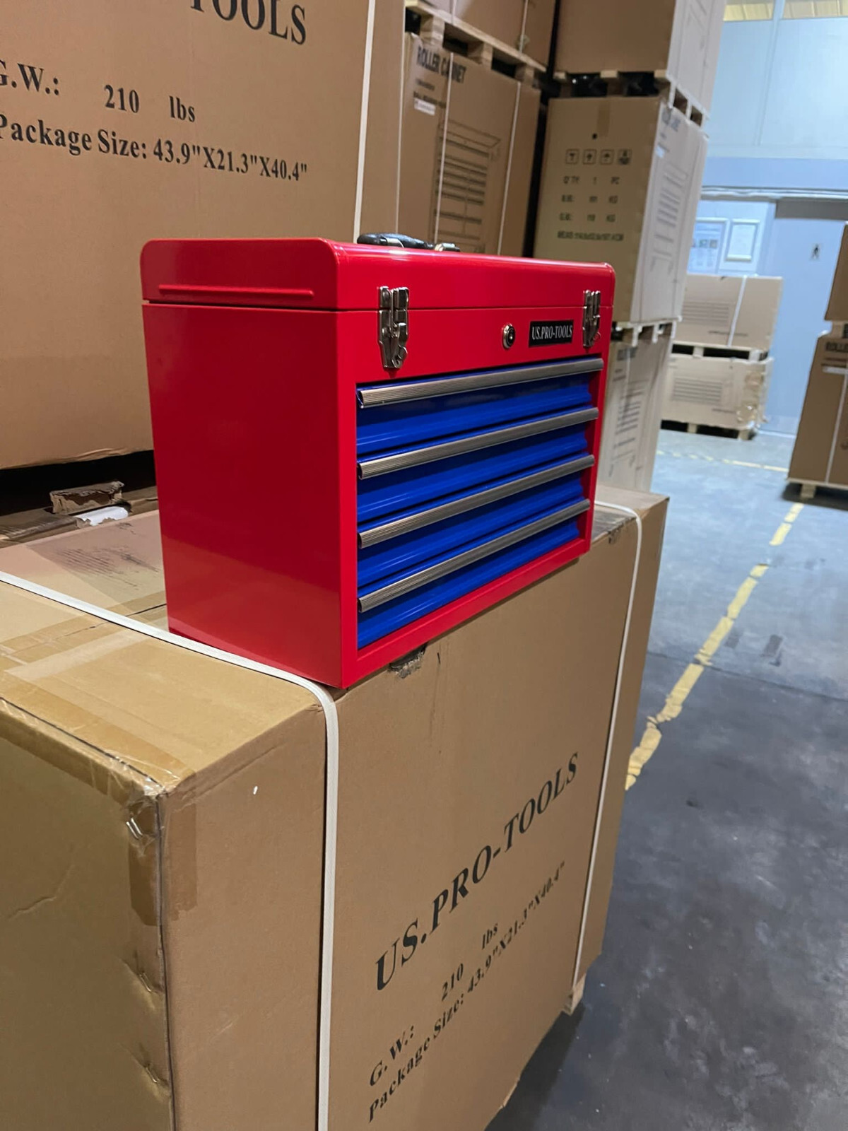 US Pro Tools Red Blue steel Tool Box Chest Cabinet storage mobile 4 ...