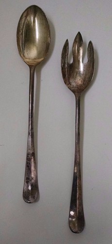 Vtg Silver Plated Salad Serving Set Spoon Fork Made in Italy 10" Heavy ...