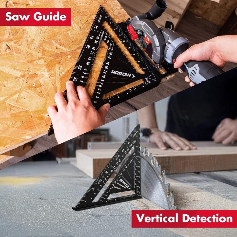 Arrow 2PCS Aluminum Alloy Carpenter Square Set 7" 12" Rafter Square ...
