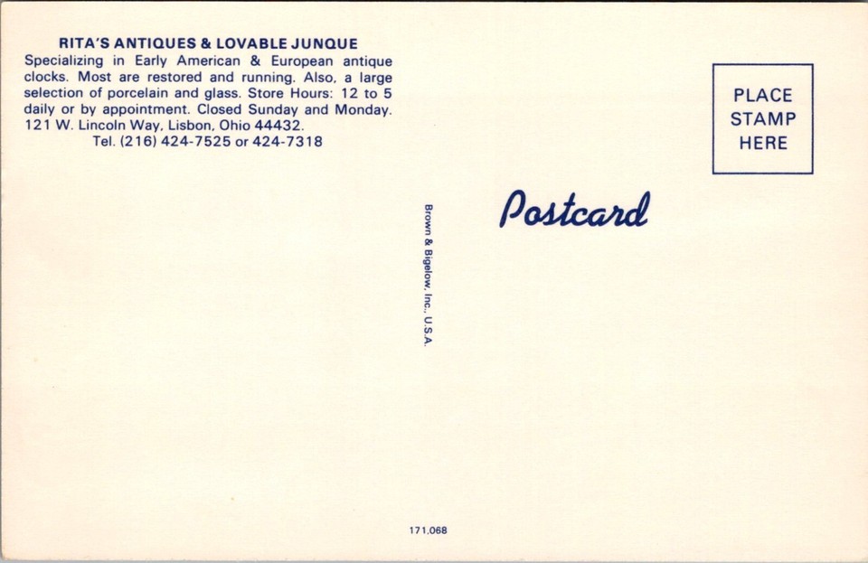 Postcard OH Lisbon, Ohio; Rita's Antiques & Lovable Junque C4 | eBay