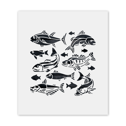 Fish Aquatic Marine Schooling Swimming Wildlife Creatures Stencil 2 ...
