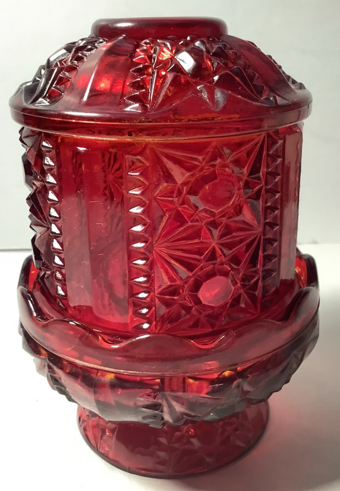 Vtg.Indiana Glass Ruby Red Flashed Glass Stars&Bars 6.5"Fairy Lamp ...