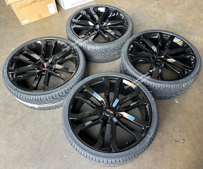 26” Inch FR95 BLACK WHEELS with TIRES Fits GMC Yukon Sierra Tahoe ...