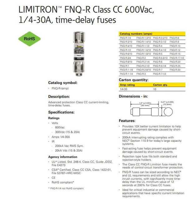 Littelfuse FNQ-R-20 ( FNQ-R-20) 20 Amp 600V Time Delay Fuses for sale ...
