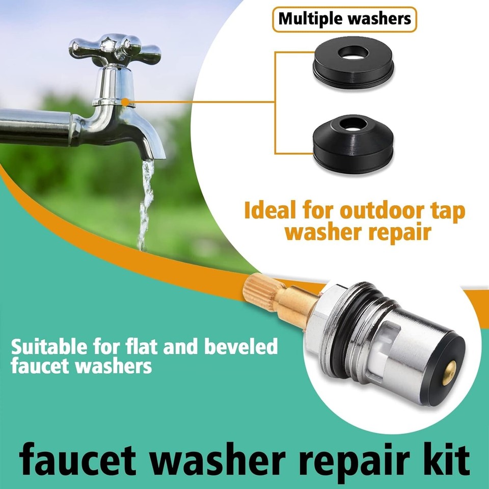 106 PCs Faucet Washer Assortment Kit with Assorted Flat & Beveled ...