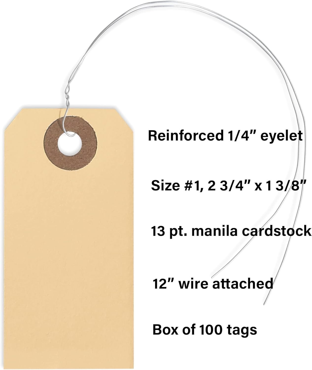 Paper Tags with Wire Ties Box of 100 Blank 13pt Label Tags 2 3/4” x 1 3 ...