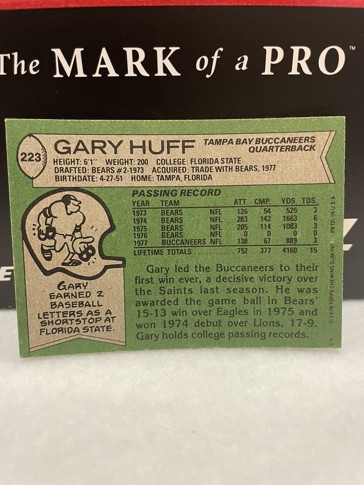 1978 Topps Football Card Gary Huff #223 EX Combined Shipping | eBay