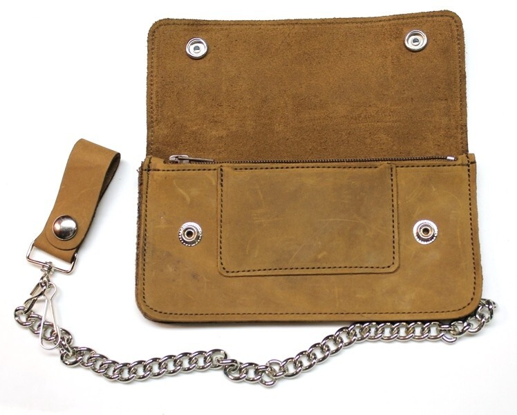 Natural Leather Trucker Wallet with Chain - 8 inch - Brown - USA Made ...