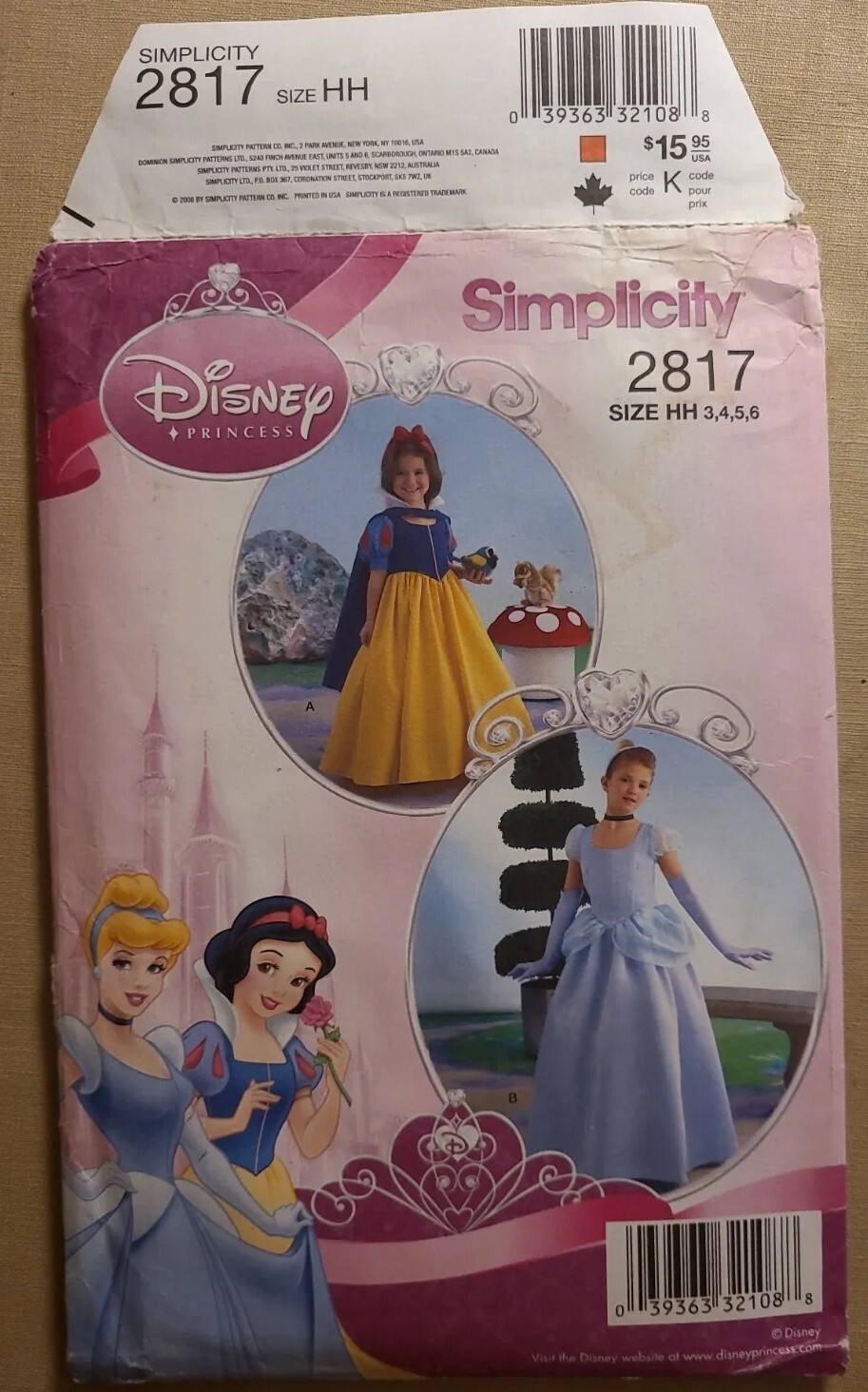 Simplicity 2817 Snow White & Cinderella Costume SEWING Pattern 3-6 New ...