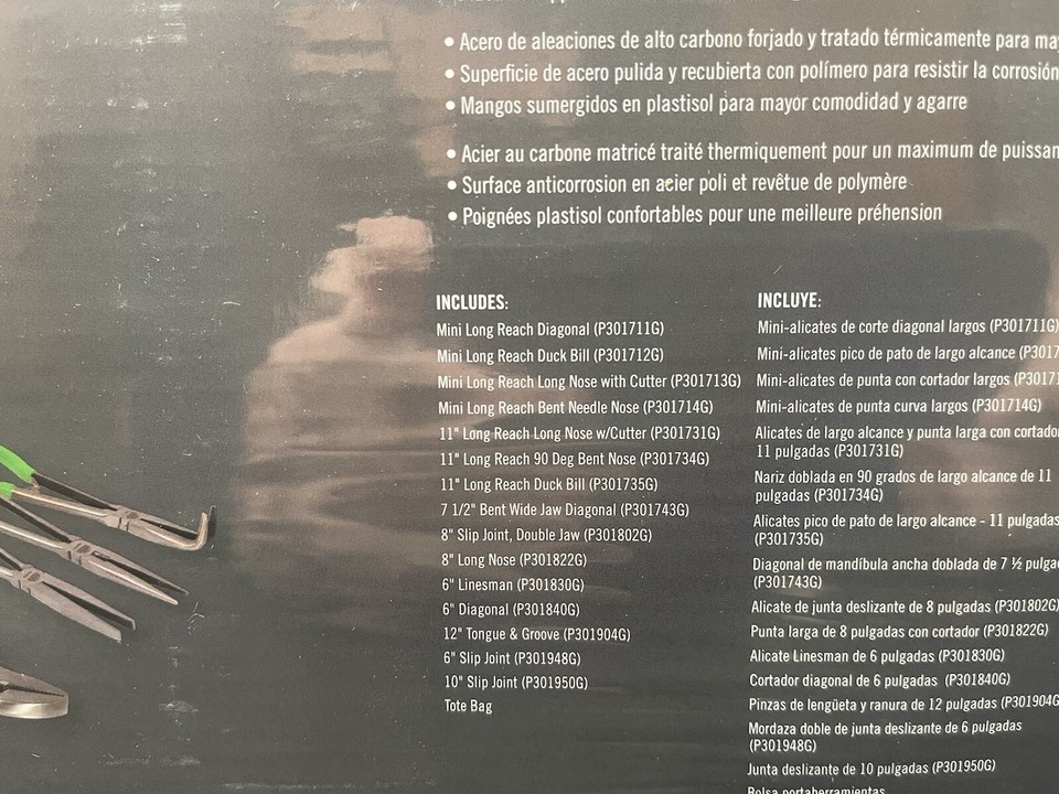 Mac Tools P301999G 15 Pc. Plier Set Green Handles w/Storage Bag | eBay