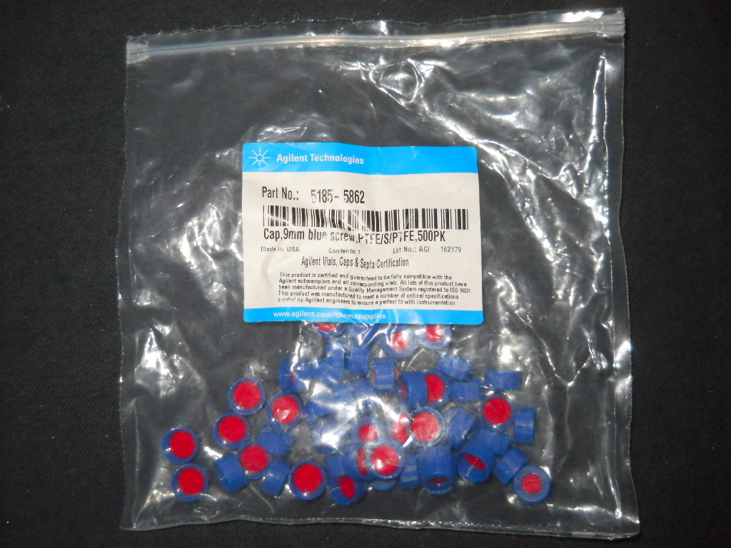 (55) Agilent 9mm Blue Screw Caps with PTFE/Silicone/PTFE Septa, 5185 ...