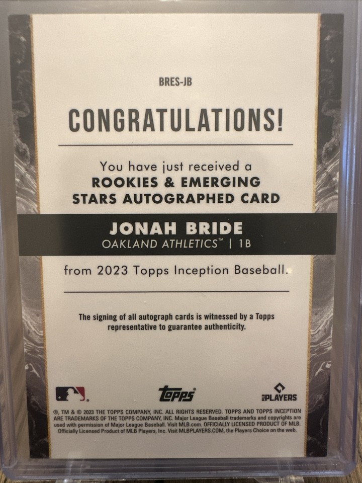 2023 Topps Inception Jonah Bride RC Auto Short Print #d 263/299 - A’s ...
